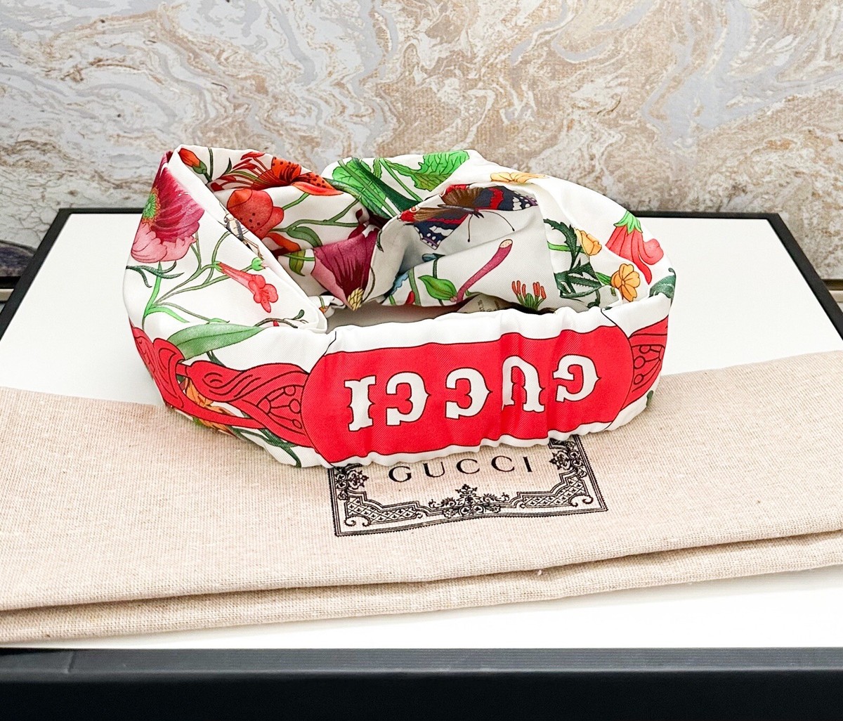 Gucci White Flora Printed Logo Multicolor Silk Headband | eBay Gucci White Flora Printed Logo Multicolor Silk Headband | eBay
