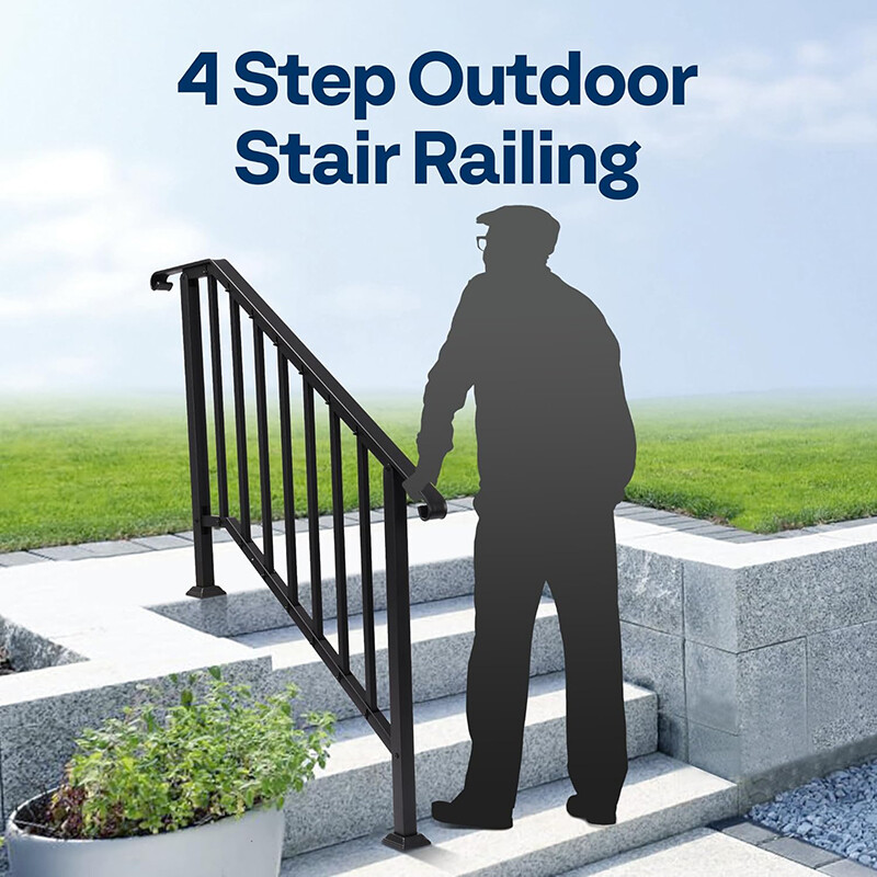 2-Pack 4 Step Hand Rails for Outdoor Steps Wrought Iron Railing for ...