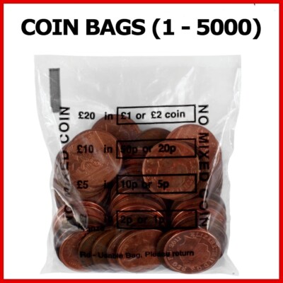 Plastic Coin Bags UK SELLER Reusable Money Bag No Mixed Bank Clear Cash ...