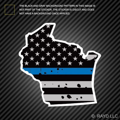 Distressed Thin Blue Line Wisconsin State Shaped Subdued US Flag ...
