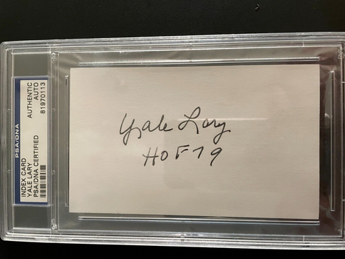 Yale Lary Signed Index Card Autograph with Rarer "HOF 79" Football HOF ...