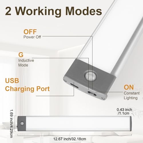 2 Pack Under Cabinet Lighting,54 LED Motion Sensor Light Indoor,2500mah ...