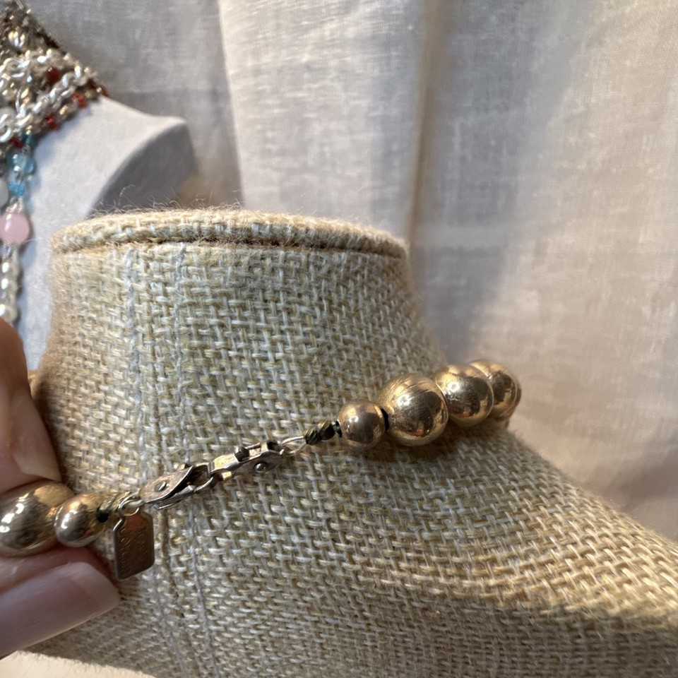 Vintage Signed Karla Jordan Gold Bead Double Clasp Necklace | eBay