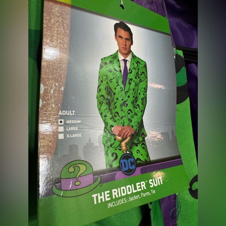 DC Comics RIDDLER SUIT Jacket/Pants/Tie Spirit Halloween Costume Adult ...
