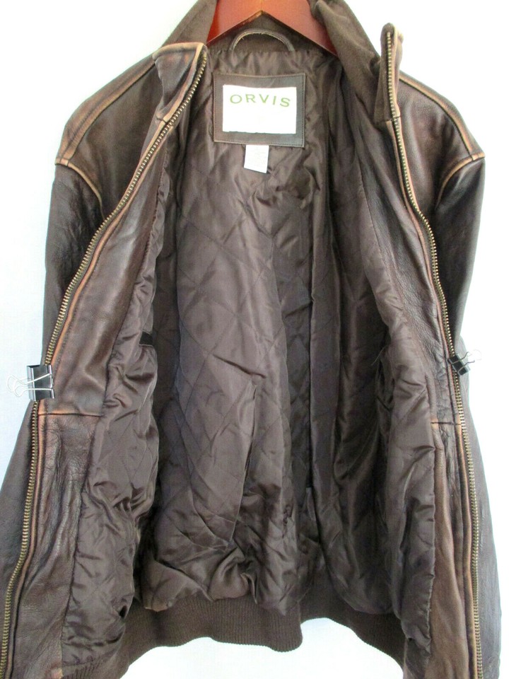Orvis Mens Distressed Leather Bush Pilot Bomber Jacket Large Brown | eBay
