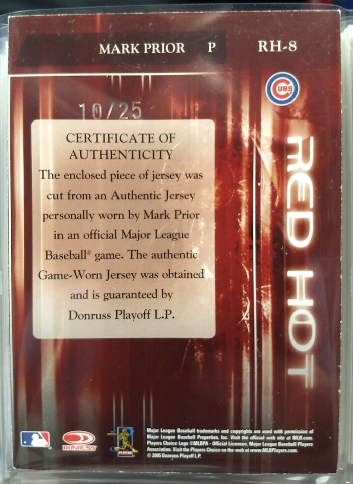 2005 Donruss Zenith Red Hot Mark Prior (RH-) game-used patch card /25 ...