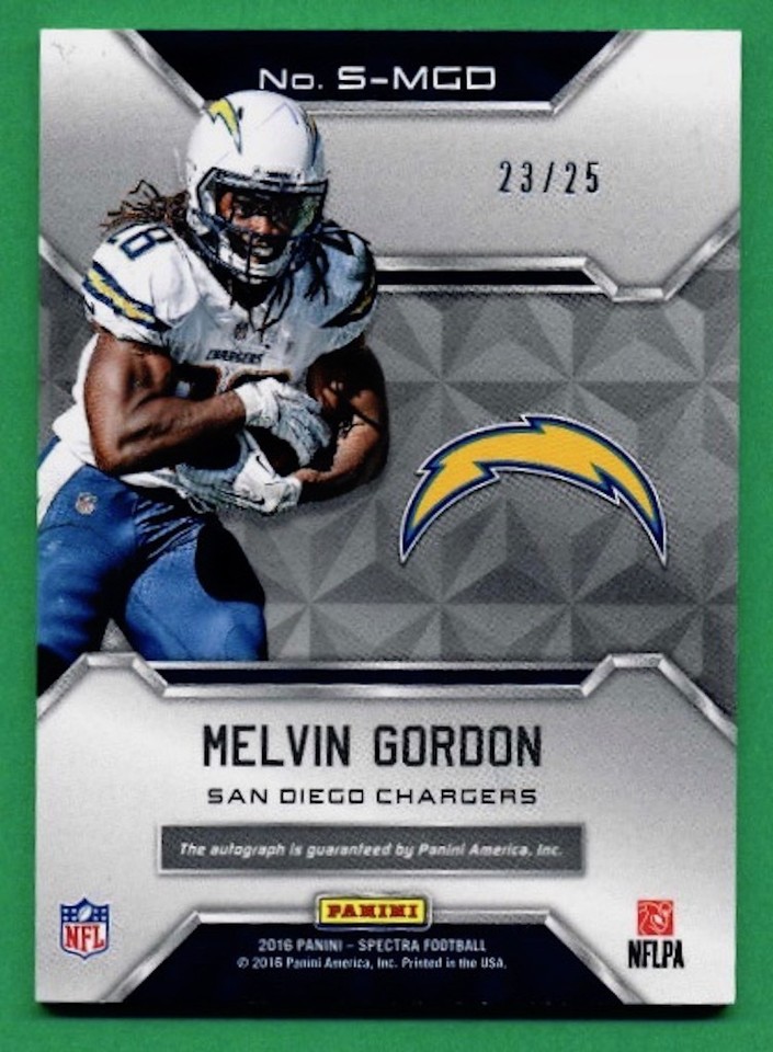 2016 Panini Spectra MELVIN GORDON Auto AUTOGRAPH NEON BLUE Chargers 23/ ...