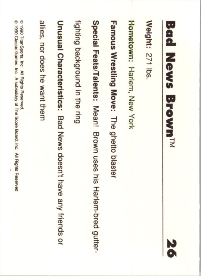 1990 Classic WWF #26 Bad News Brown - NM-MT | eBay