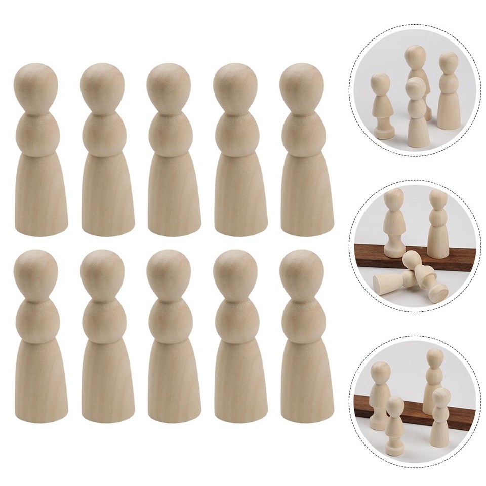 10 Pcs Wooden Peg Dolls Decor Unfinished DIY Paintable Figurines | eBay ...
