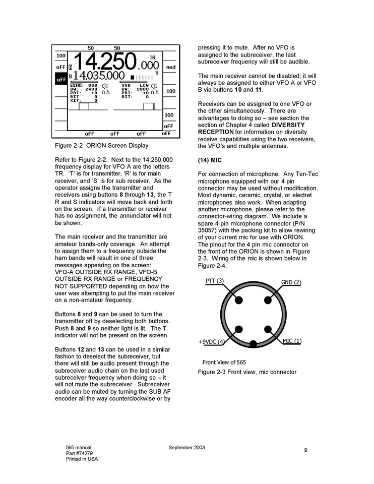 TEN TEC Orion I Model 565 Operators Manual - STEEL WIRE BOUND - TOUGH ...