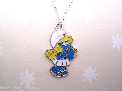 THE SMURFS SMURFETTE SMURF Enameled Necklace 18 Inch SP chain XMAS GIFT ...