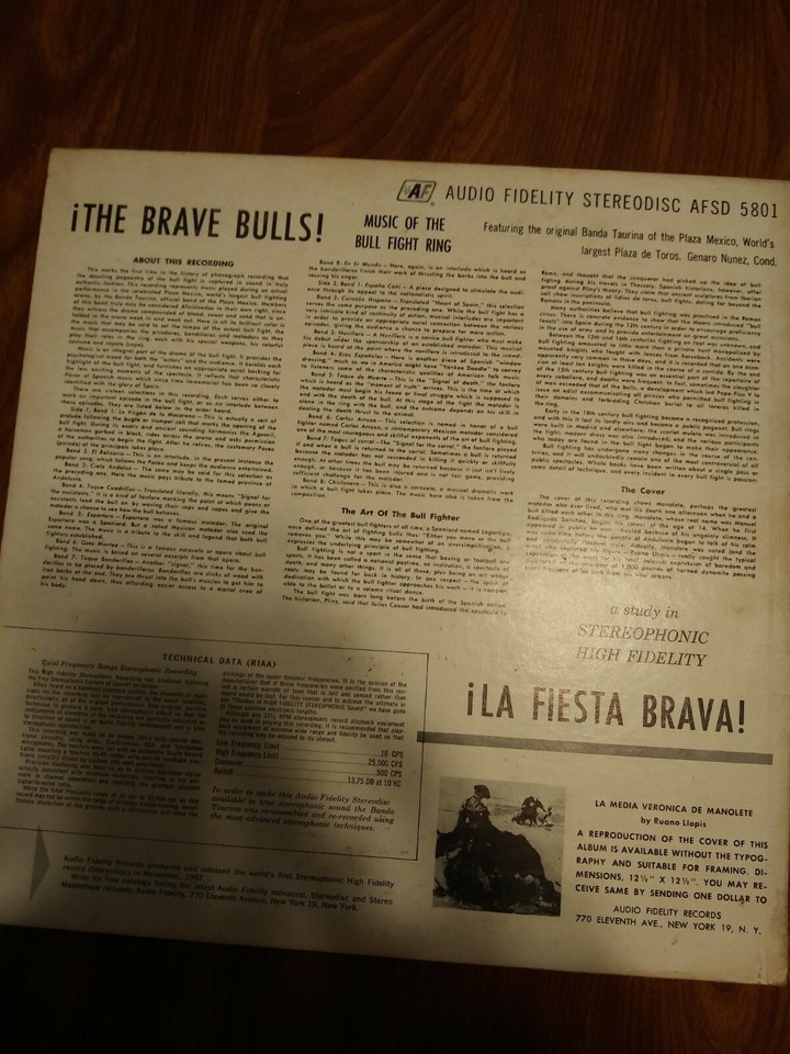 The Brave Bulls! Music of The Bull Fight Ring Audio Fidelity AFSD 5801 ...