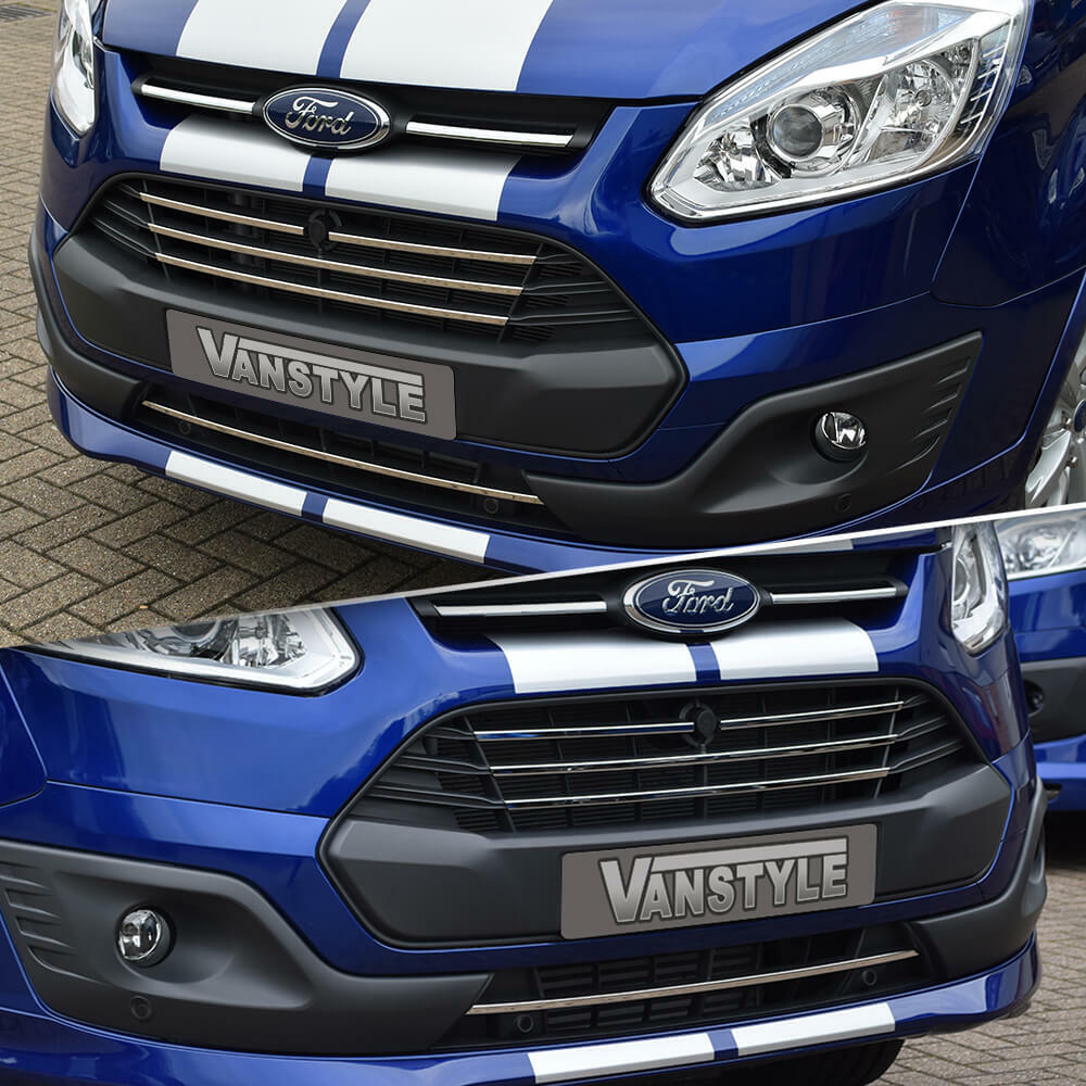 FITS FORD TRANSIT CUSTOM 12-18 CHROME FRONT GRILLE KIT S.STEEL UPPER ...