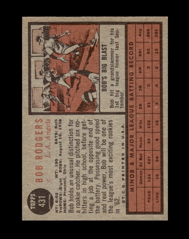 1962 Topps Set-Break #431 Bob(Buck) Rodgers NM-MT OR BETTER *GMCARDS ...