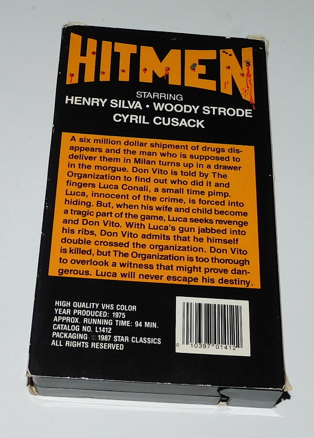 1975 Hitmen movie VHS tape, 1987 Star Classics, Henry Silva, Strode ...