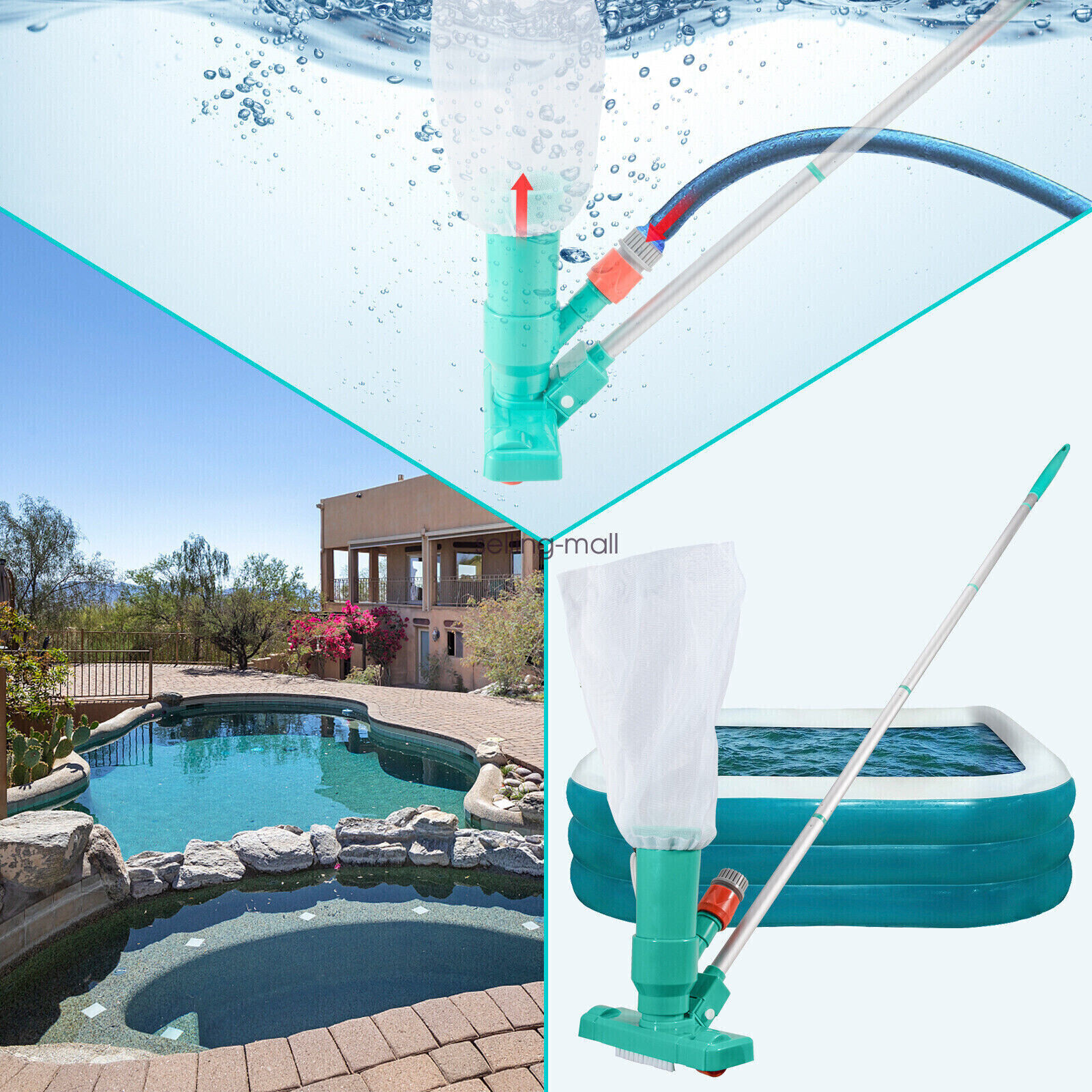 Pool Spa Pond Mini Jet Vac Vacuum Cleaner w/Brush 5 Telescopic Section ...