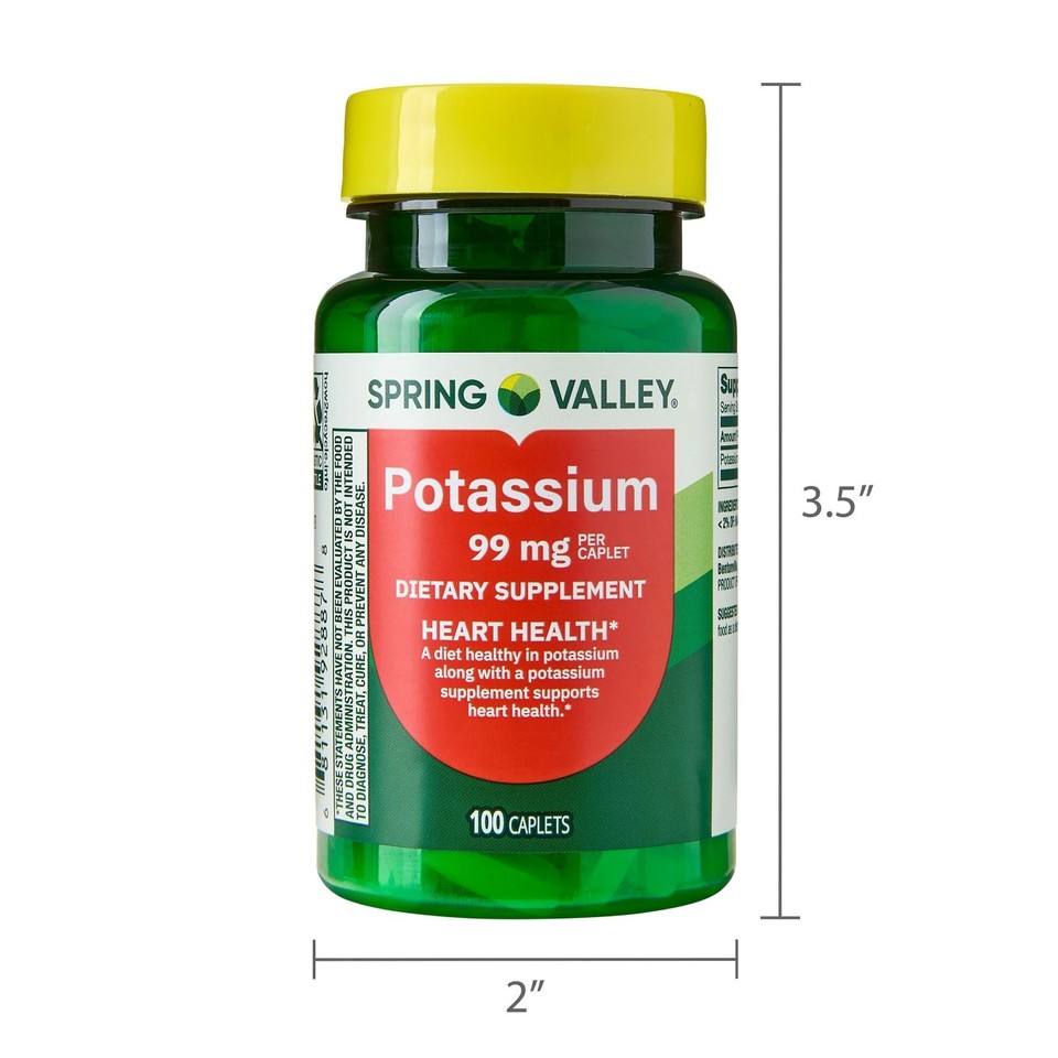 Spring Valley Potassium Dietary Supplement Caplets for Heart Health, 99 ...