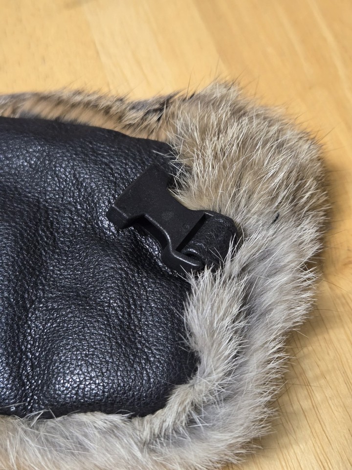 Mad Bomber Real Rabbit Fur Leather Trapper Hat with Fur Flaps Black ...