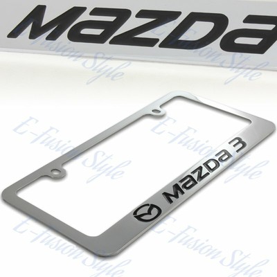 Mazda Mazda3 Chrome Plated Brass License Plate Frame with 2 Black Caps ...