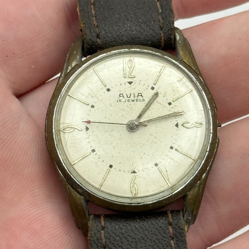 32mm Mens Vintage Avia 15 Jewels FHF 28 Pointer Seconds Hand Swiss ...