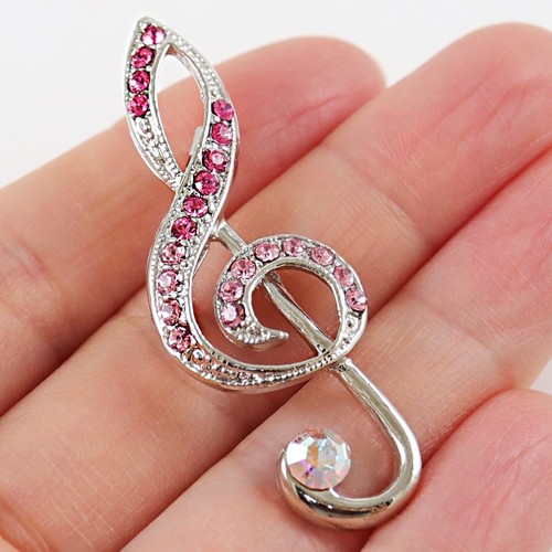 Big 5cm Treble Clef Music Note Scarf Pin Brooch Stunning Pink Crystal ...