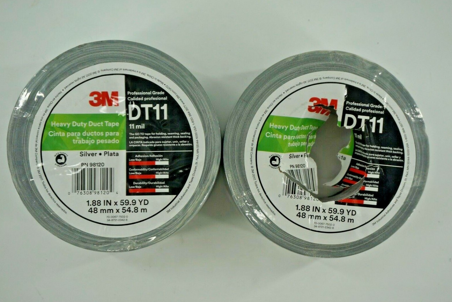 *Clearance* 2-Roll 3M 98120 48 Mm .8 M 11 Mil Hd Duct Tape Dt11 Silver ...
