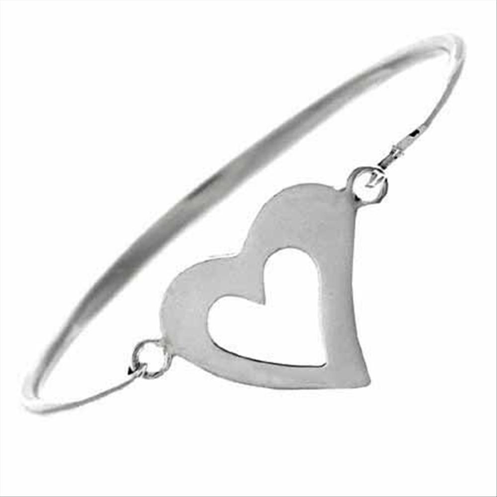 925 Silver Open Heart Bangle Bracelet | eBay Australia