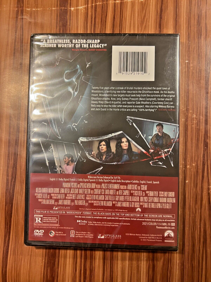 Scream 5 DVD 2022 Horror Movie Neve Campbell Courteney Cox Comedy ...