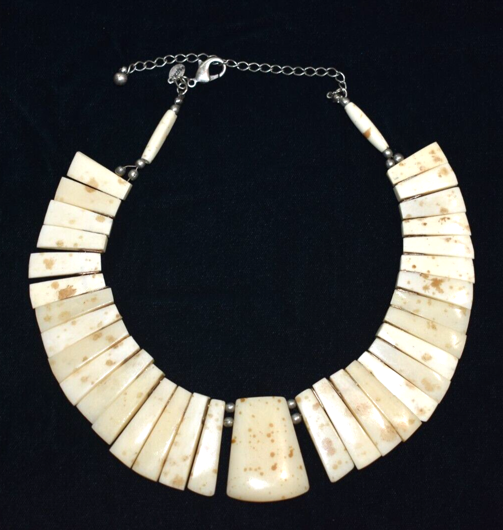 Chico's Bone Bib Necklace Statement Boho Tribal Silver Tone | eBay