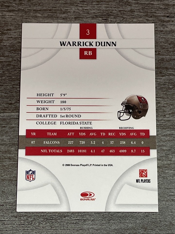 Warrick Dunn 2008 Threads Buccaneers #3 *L627* | eBay