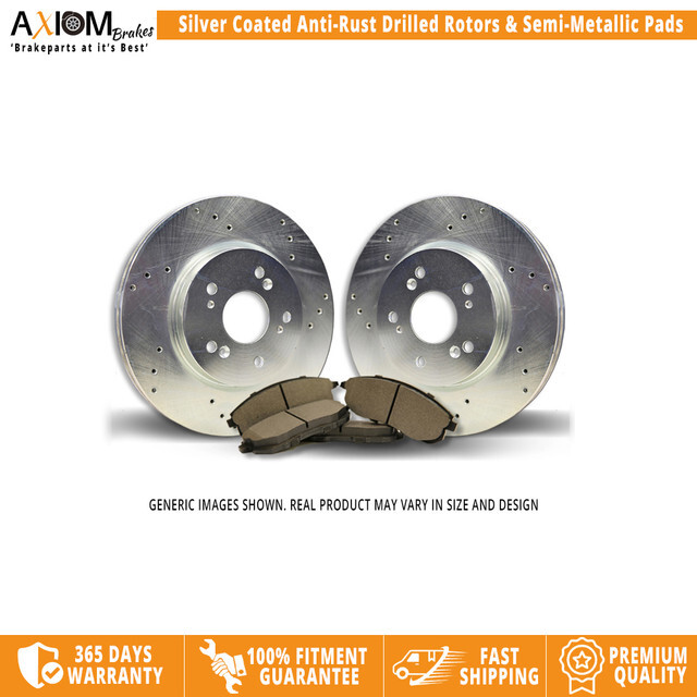 2 Brake Rotors Silver Anti-Rust Drilled 4 Semi-Metallic Pads Front ...