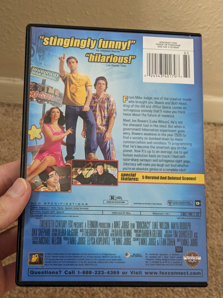 Idiocracy DVD, Mike Judge Satire of the Future, Luke Wilson, Dax ...