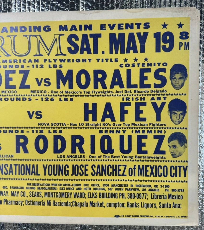 Boxing Poster “Irish” Art Hafey - Octavio “Famoso” Gomez • Cardboard 16 ...