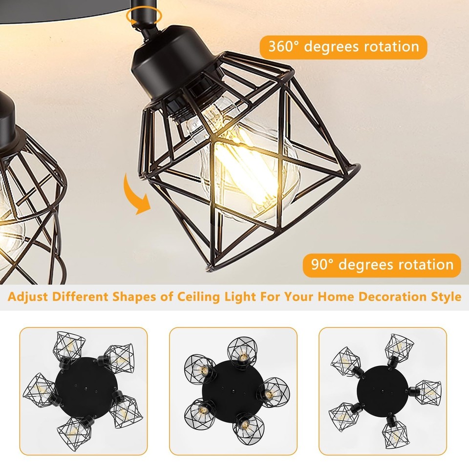 5-Light Adjustable Kitchen Light Fixtures, Multi-Directional Black ...
