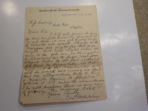 Antique Letter 1898 Northern Pacific Railway Company Fergus Falls ...