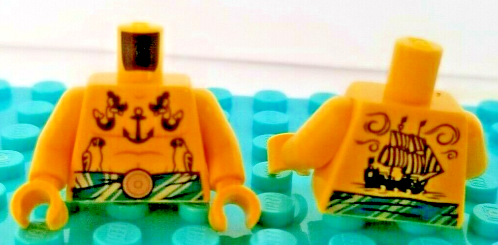 LEGO Pirate Minifigure Torso Mermaid Tattoo TATOOGA Sailing Ship Anchor ...