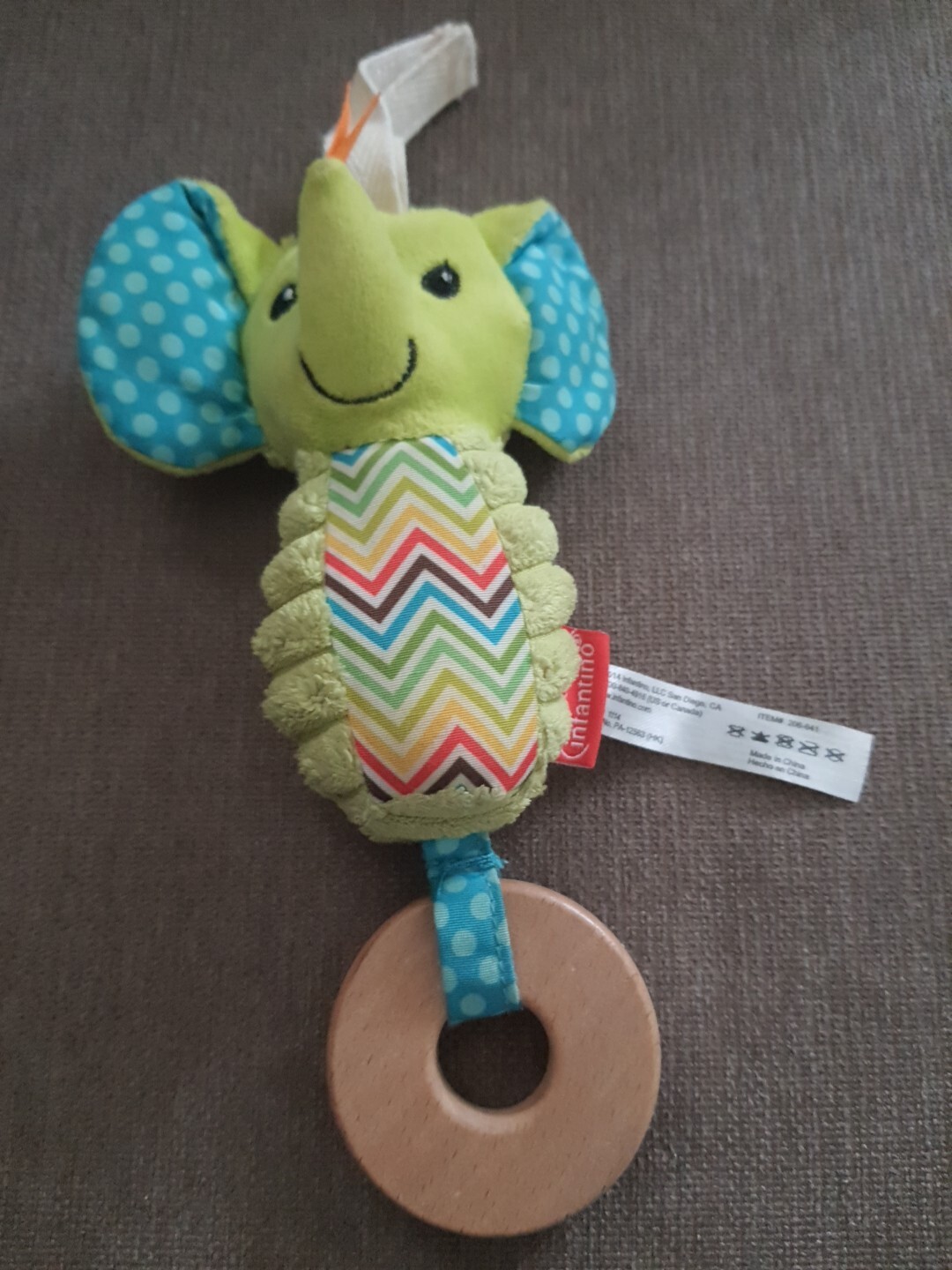 Infantino Green Elephant Baby Clip on Take Along Plush Chime Rattle ...