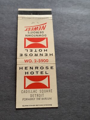 Vintage Michigan Matchbook: “Henrose Hotel” Detroit - Cadillac Village ...