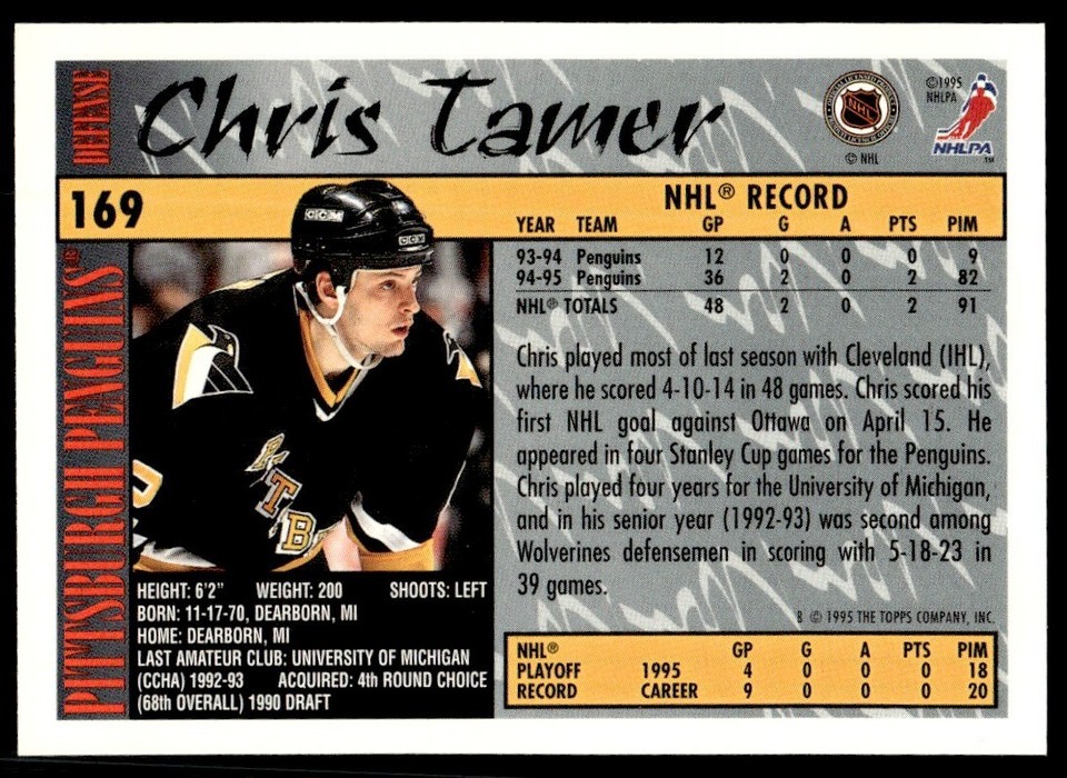 1995-96 Topps Chris Tamer Pittsburgh Penguins #169 | eBay