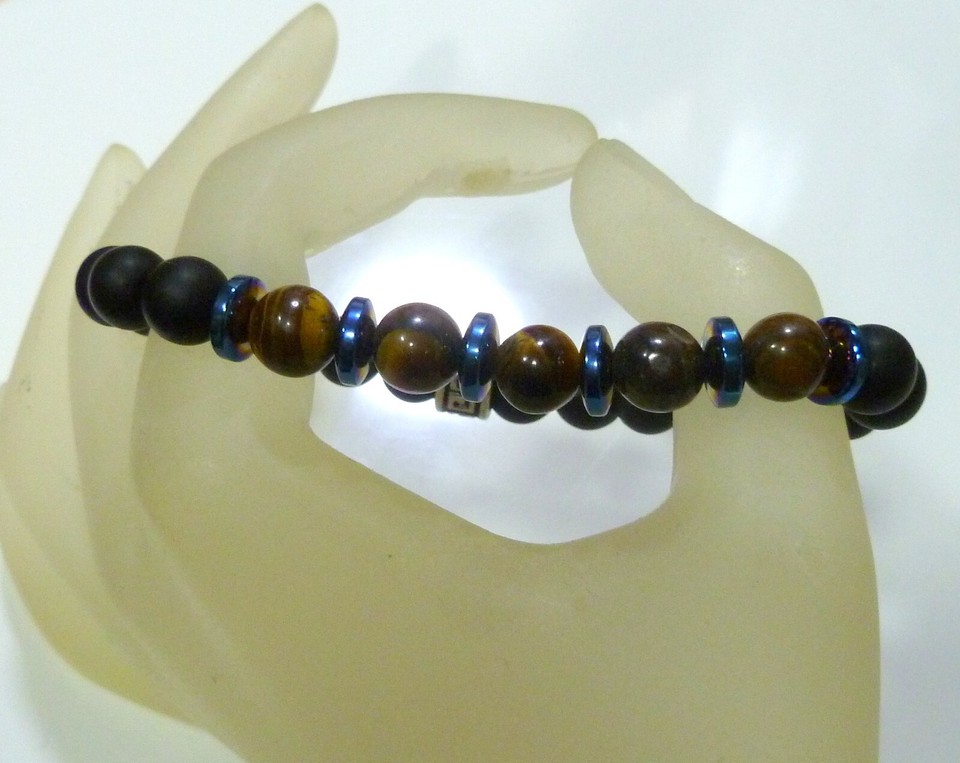ONYX TIGER EYES HANDMADE ELASTIC BRACELET | eBay Australia