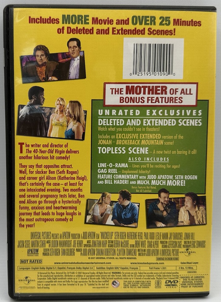 Knocked Up DVD Full-Screen Seth Rogen Katherine Heigl Paul Rudd 2007 ...