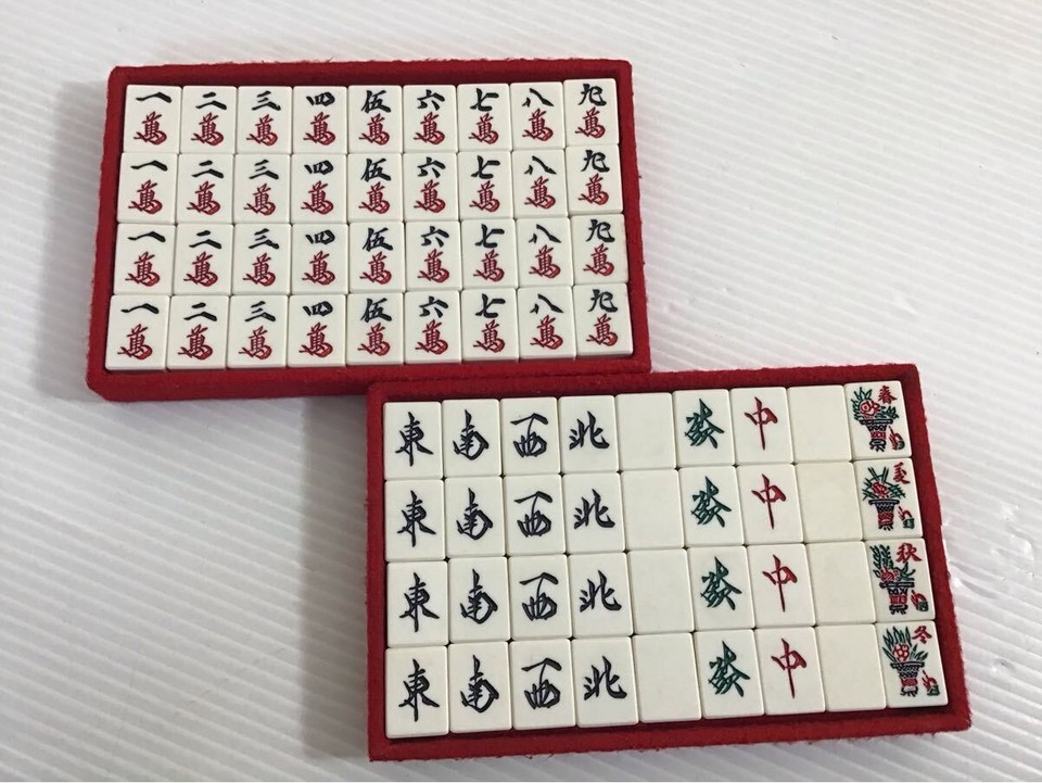 Mahjong Bamboo Tiles Set 144 pcs Leather Case Used with Dice & Point ...