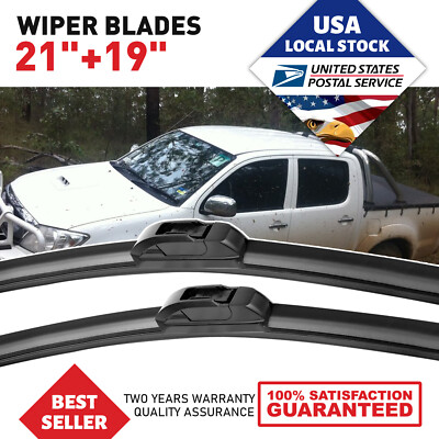 21" & 19" (Pair) Windshield Wiper Blades Bracketless U/ J-HOOK For ...