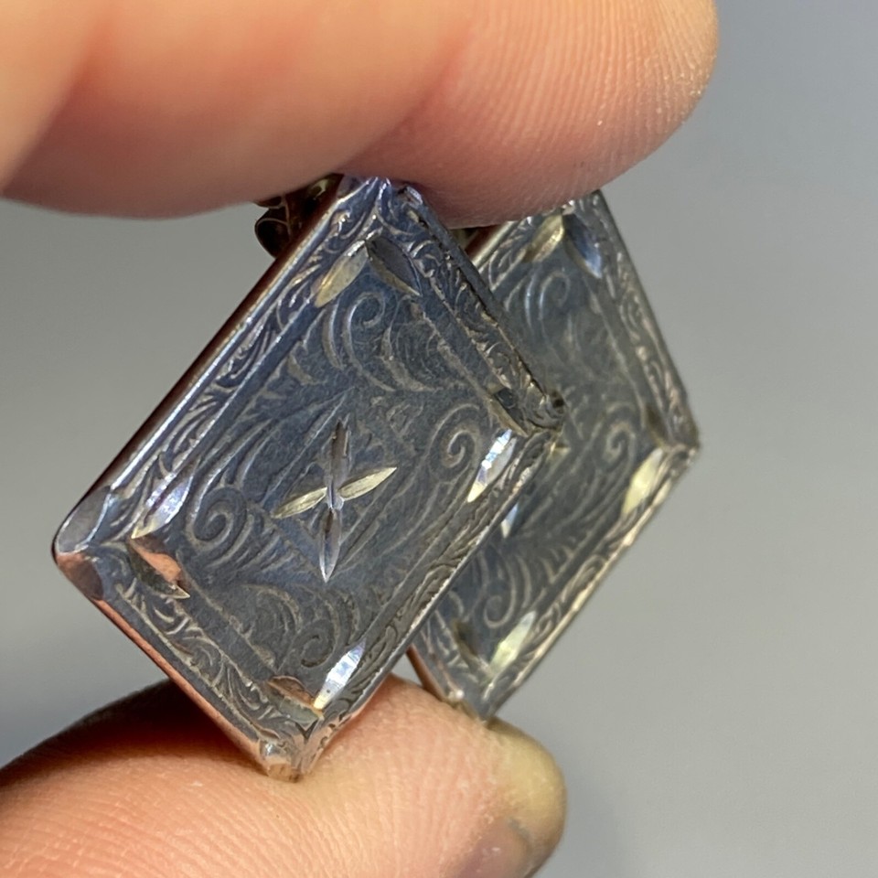 Early Engraved Bright Cut Reuse Post Earrings Antique 925 Sterling ...