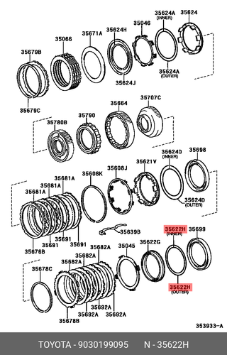 Genuine OE ring, o for 2nd brake piston, 9030199095 for TOYOTA 90301 ...