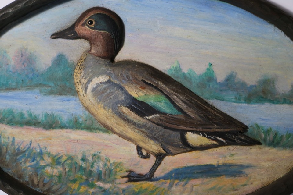 Nice ANTIQUE FOLK ART CARVED WOODEN 3-D DUCK PLAQUE PAINTING OLD ...