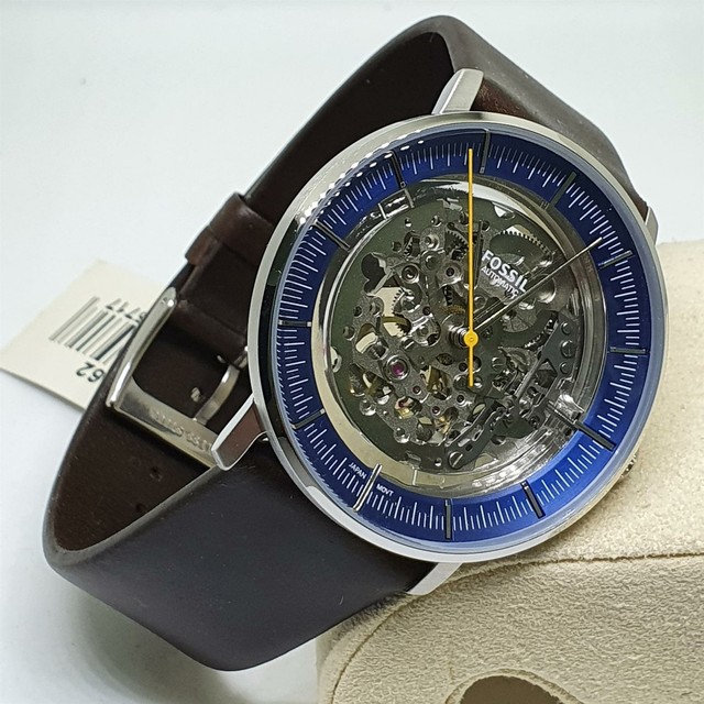 Fossil 21 JEWEL Skeletonized Miyota Automatic Men's Watch Brown Leather ...