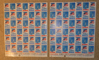 Lot of 2 Vintage Sheet of Seals Stamps AMVets Americanism Campaign 1961 ...