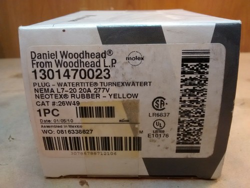 Woodhead 26W49 / Molex 1301470023 L7-20 20A 277V Watertite Plug w ...