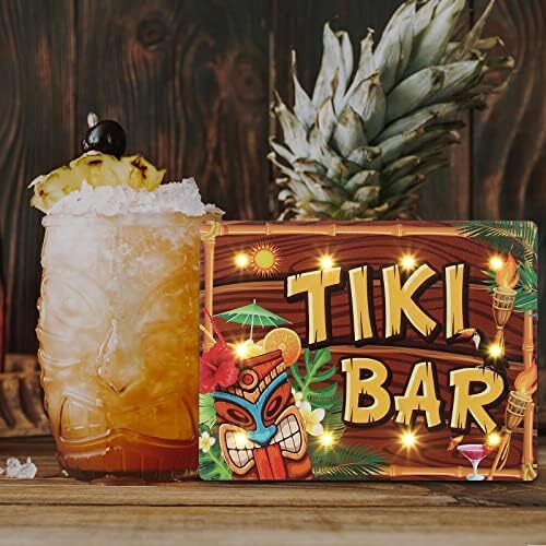 Tiki Bar Sign Hawaiian Luau Party Decoration Supplies - Wooden LED ...